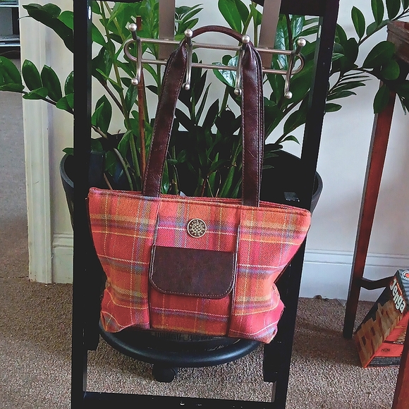 Longaberger | Bags | Vintage Longaberger Brown Plaid Tote Bag Wleather ...